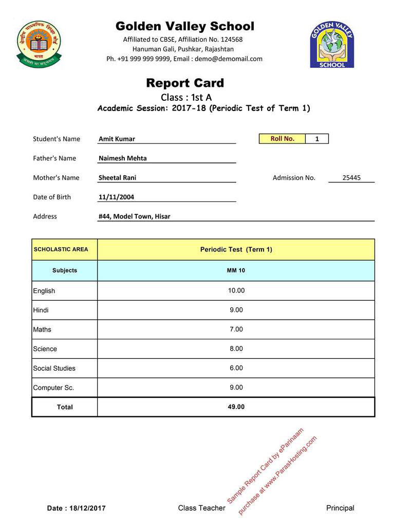 CBSE Report Card Format for Primary Classes- I to V CBSE Report Card Format for Primary Classes- I to V